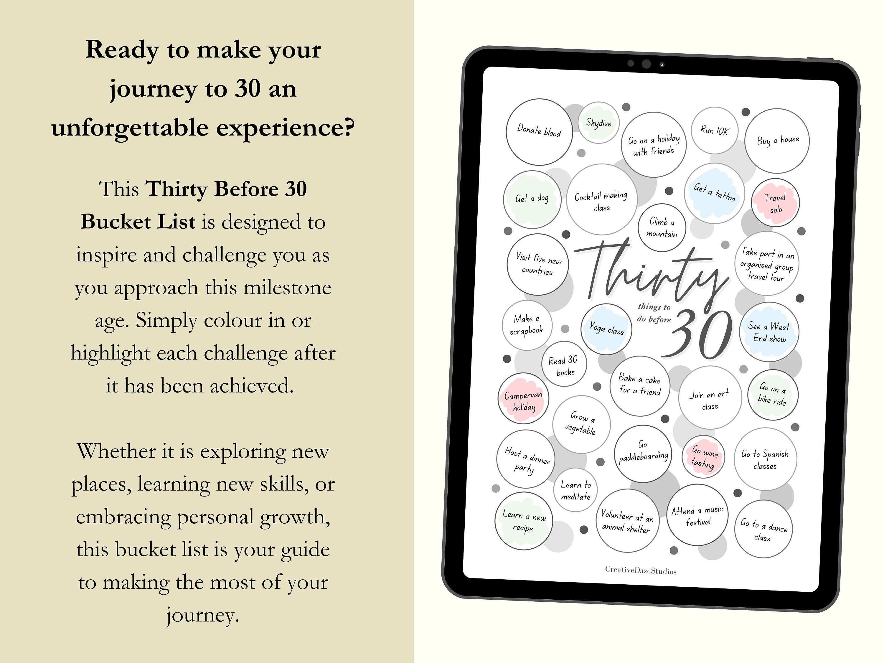 Thirty Before 30 Bucket List Printable PDF 30 Before 30 - Etsy