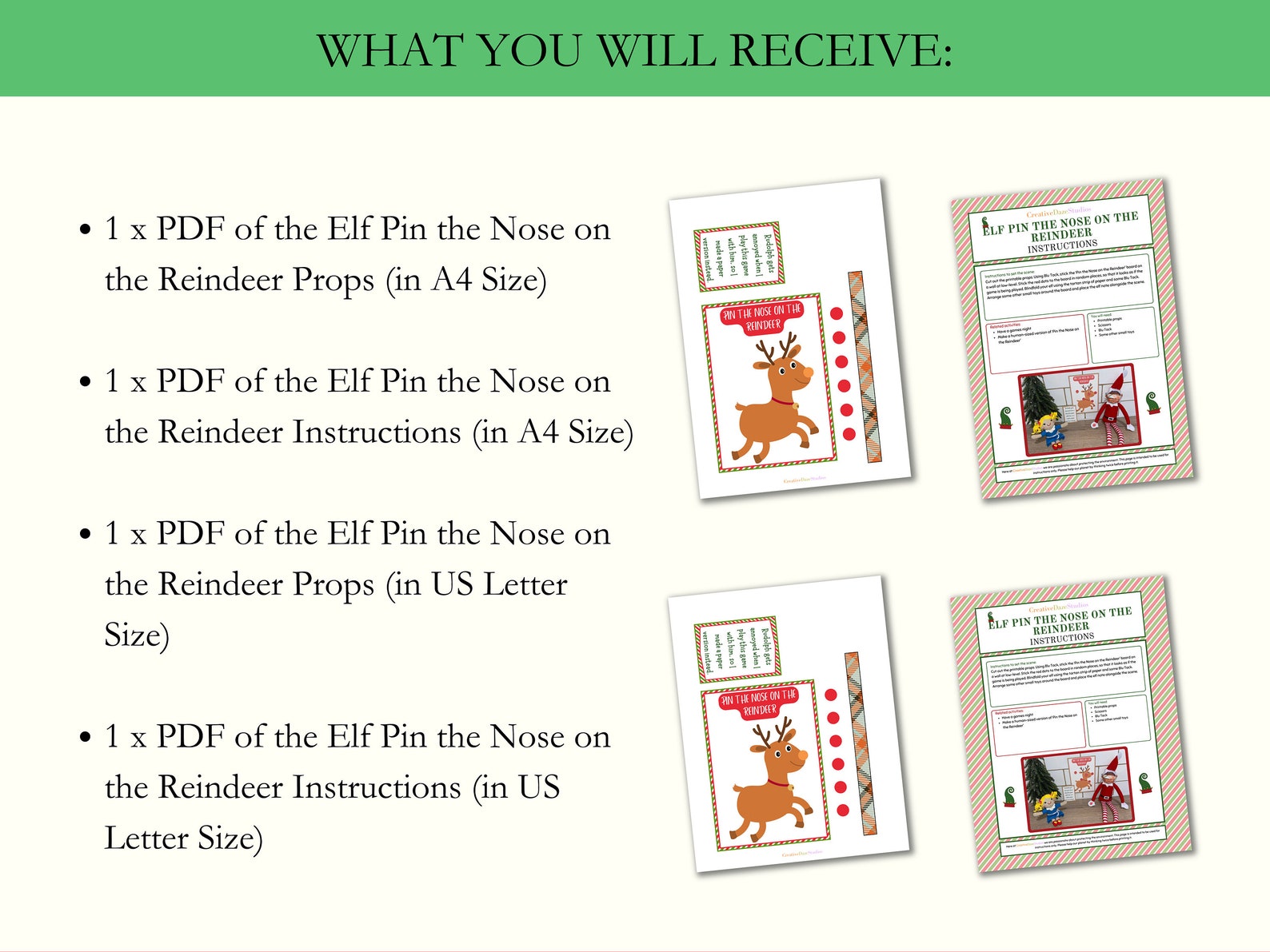Printable Elf Pin the Nose on the Reindeer Game Props - Etsy