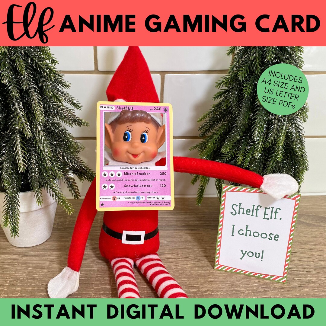 Printable Elf Anime Gaming Card, Christmas Elf Anime Character Card ...