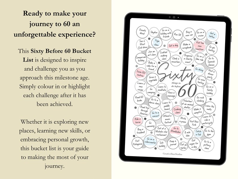 Sixty Before 60 Bucket List, Printable PDF, 60 Before 60 List, 50s ...