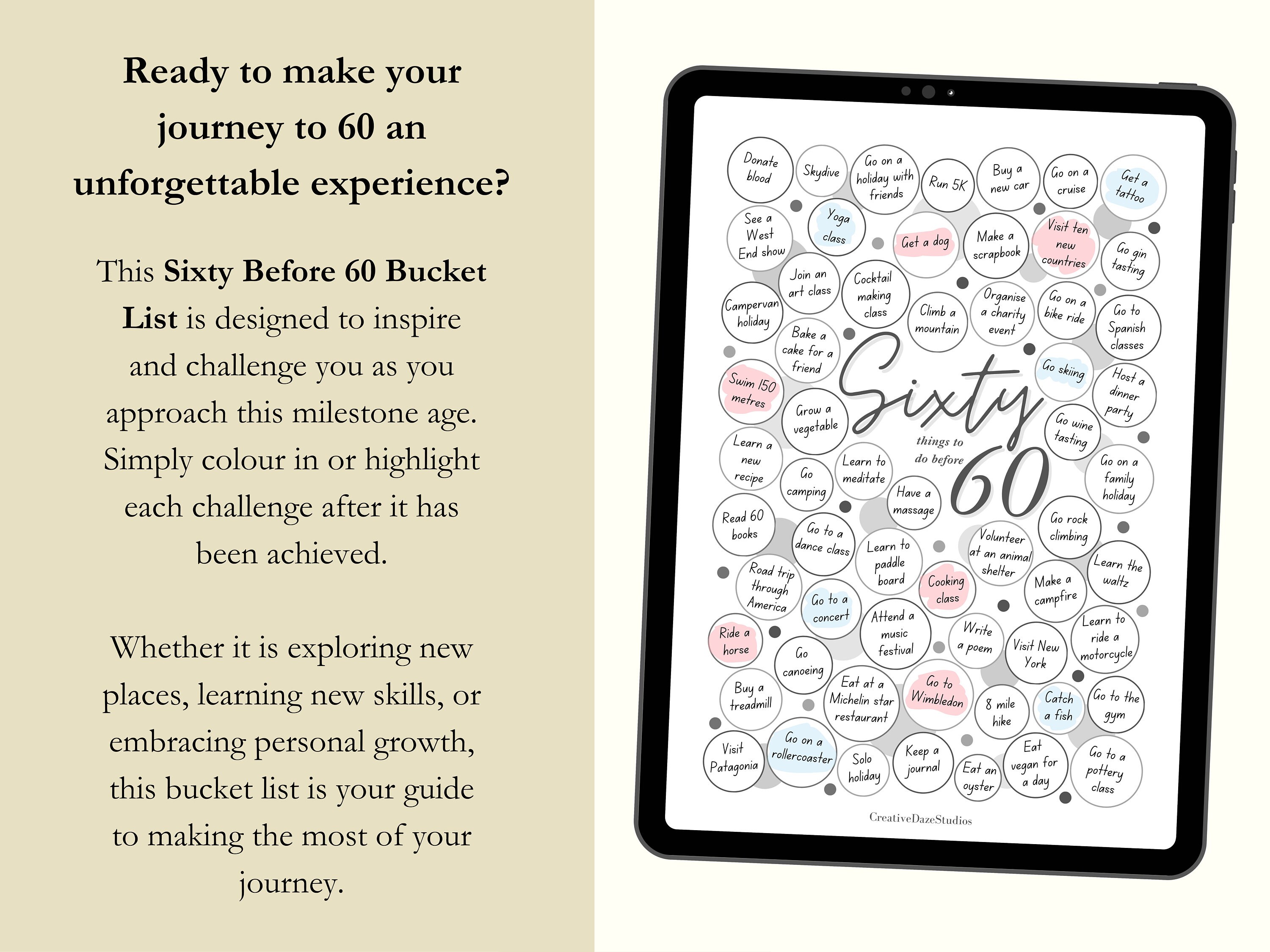 Sixty Before 60 Bucket List, Printable PDF, 60 Before 60 List, 50s ...