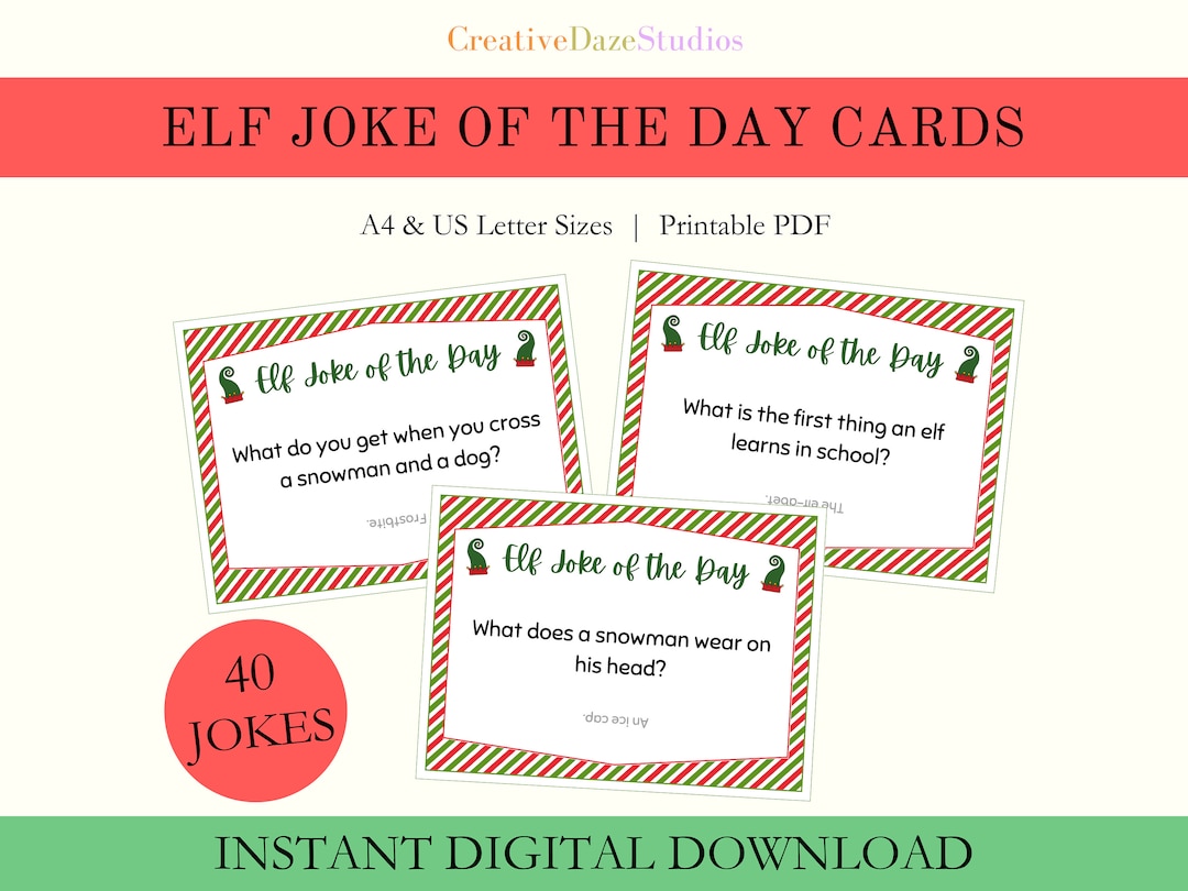 40 Christmas Elf Joke Cards Printable, Christmas Lunch Box Jokes ...