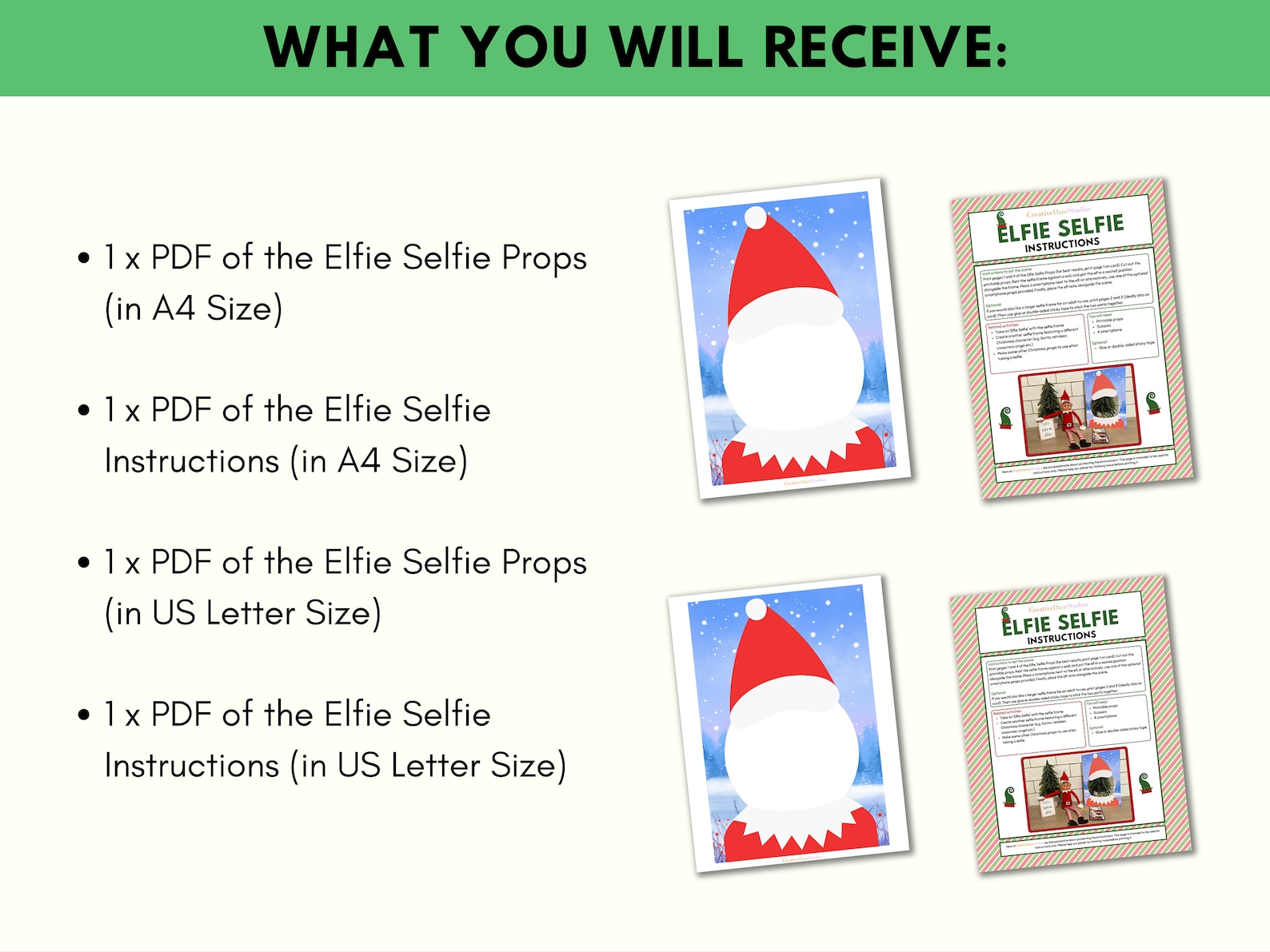 Printable Elf Let's Take an Elfie Props, Christmas Elf Selfie Scene ...