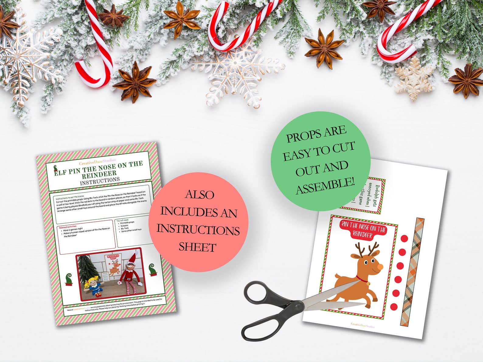 Printable Elf Pin the Nose on the Reindeer Game Props - Etsy