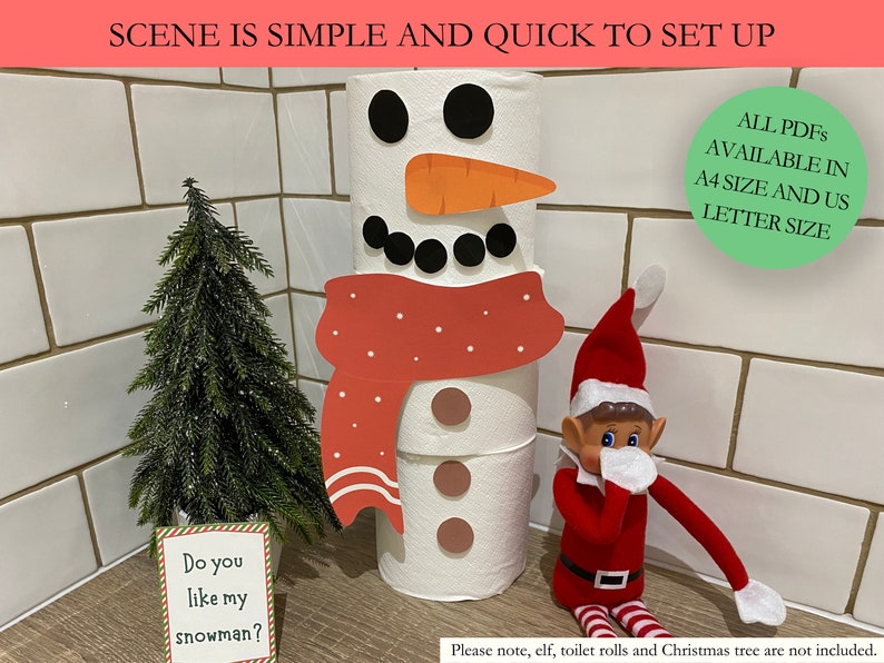 Printable Elf Snowman Props, Printable Christmas Toilet Roll Snowman Elf Scene, Funny Elf Ideas ...