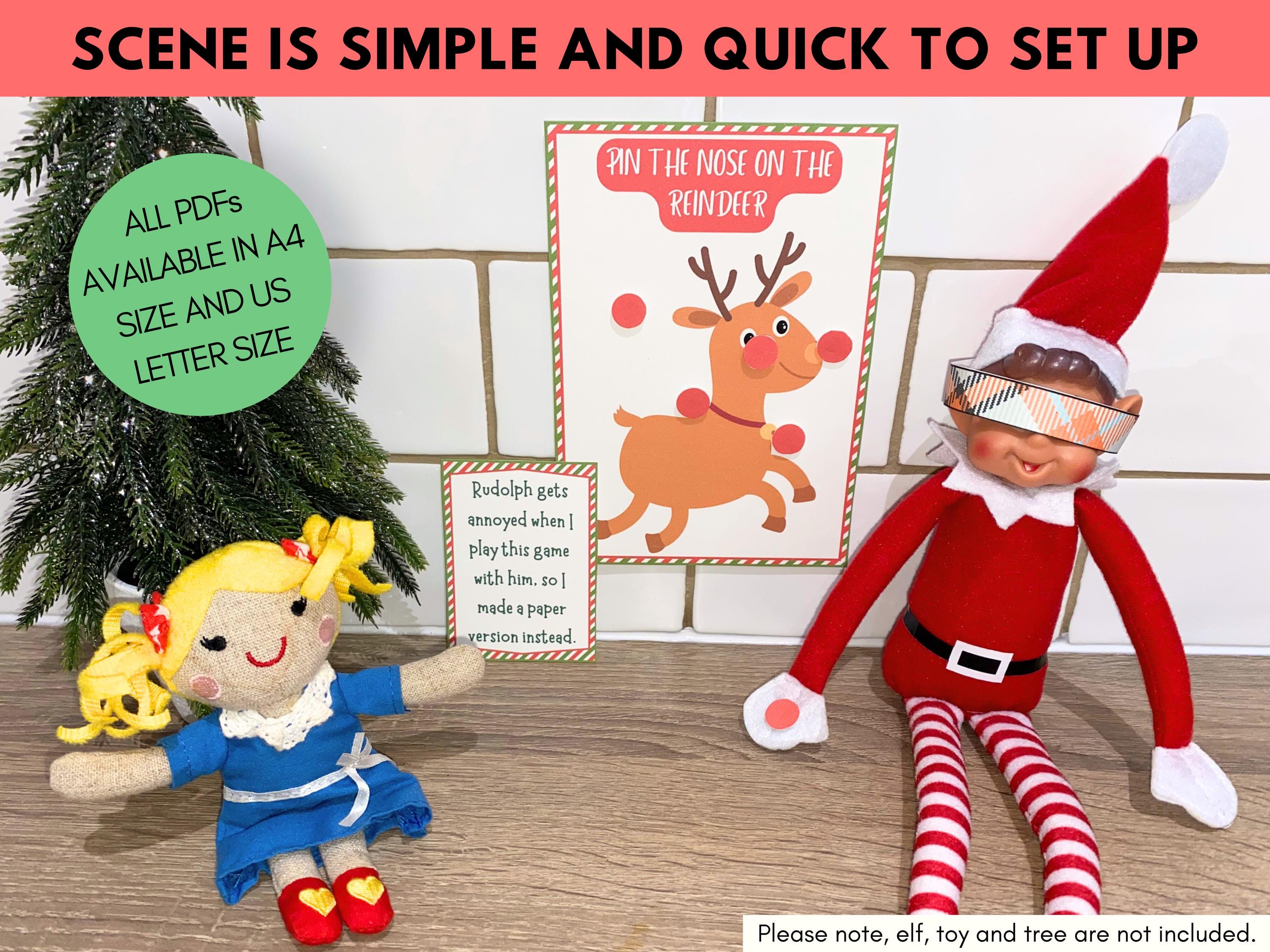 Printable Elf Pin the Nose on the Reindeer Game Props, Christmas Elf ...