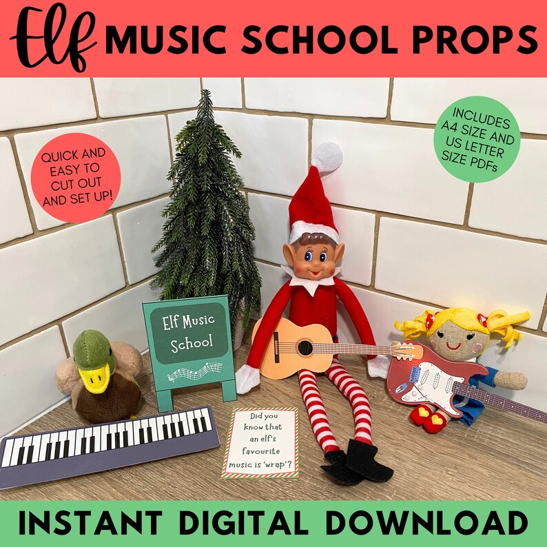 Printable Elf Music School Props, Elf Guitar and Keyboard, Christmas ...