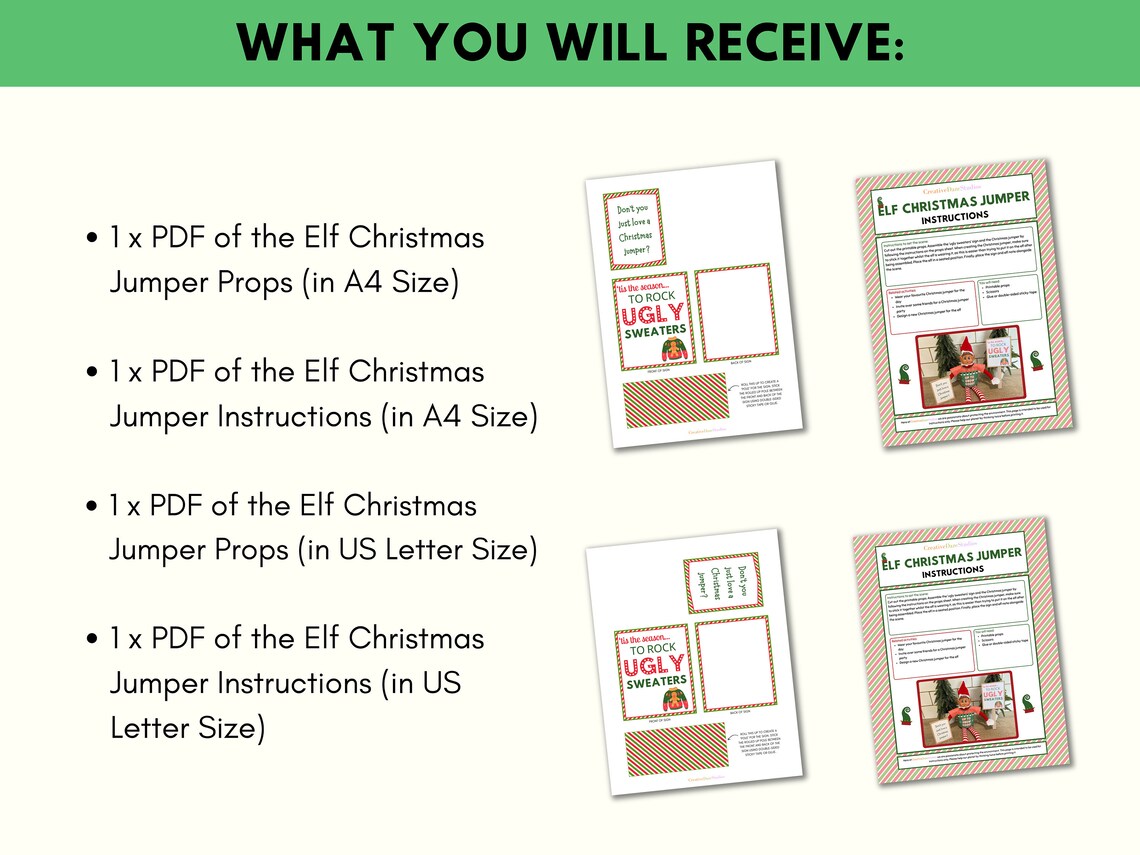Printable Elf Christmas Jumper Props, Printable Elf Funny Xmas Jumper ...