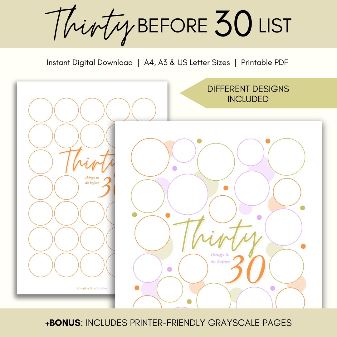 Thirty Before 30 Bucket List, Printable PDF, 30 Before 30 List, 20s ...