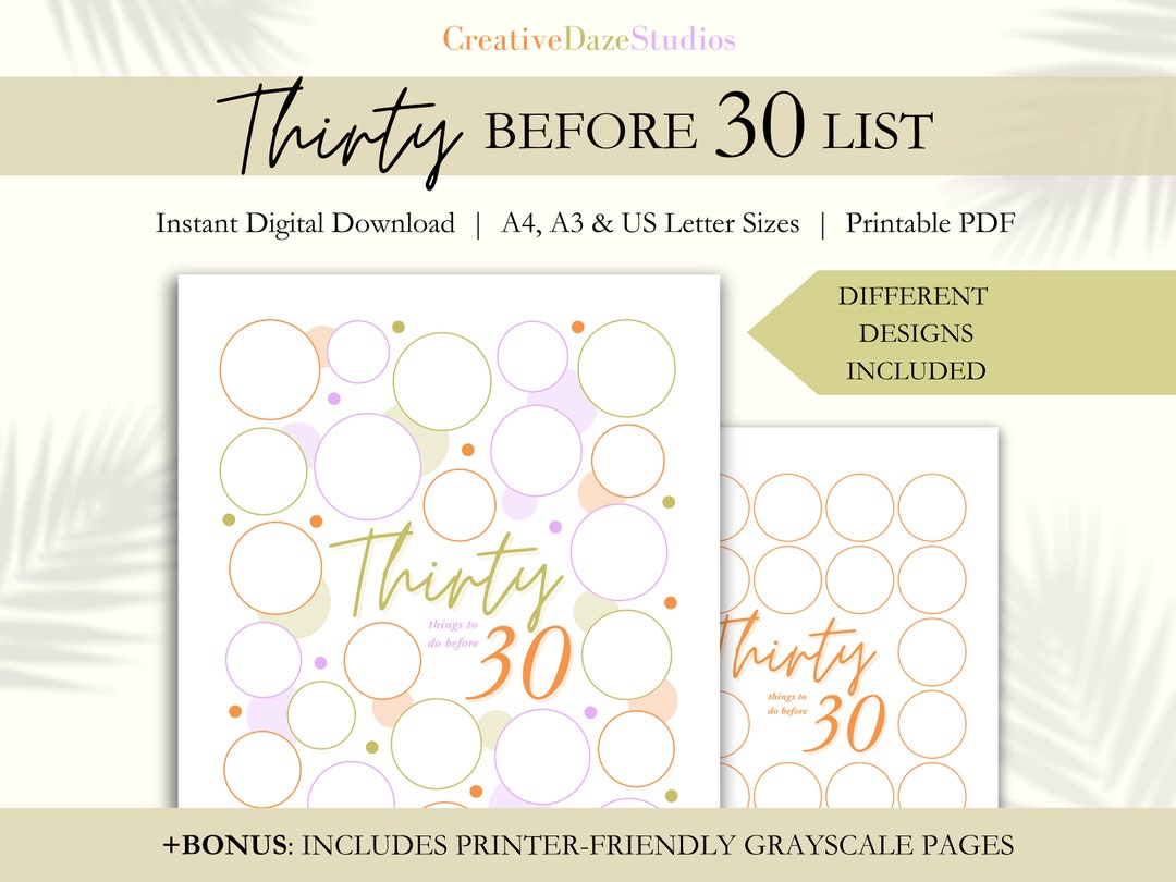 Thirty Before 30 Bucket List, Printable PDF, 30 Before 30 List, 20s ...