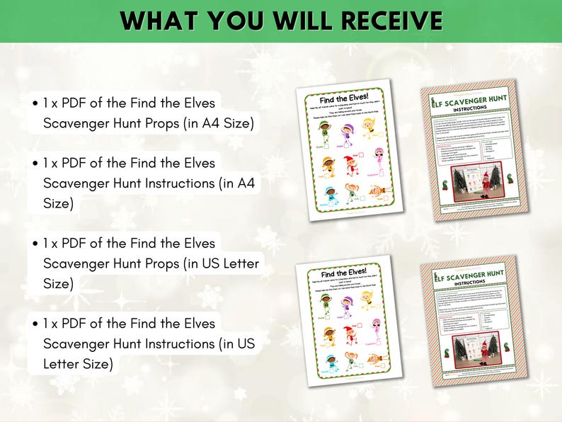 Printable Find the Elves Christmas Scavenger Hunt for Kids: A4 Size and ...