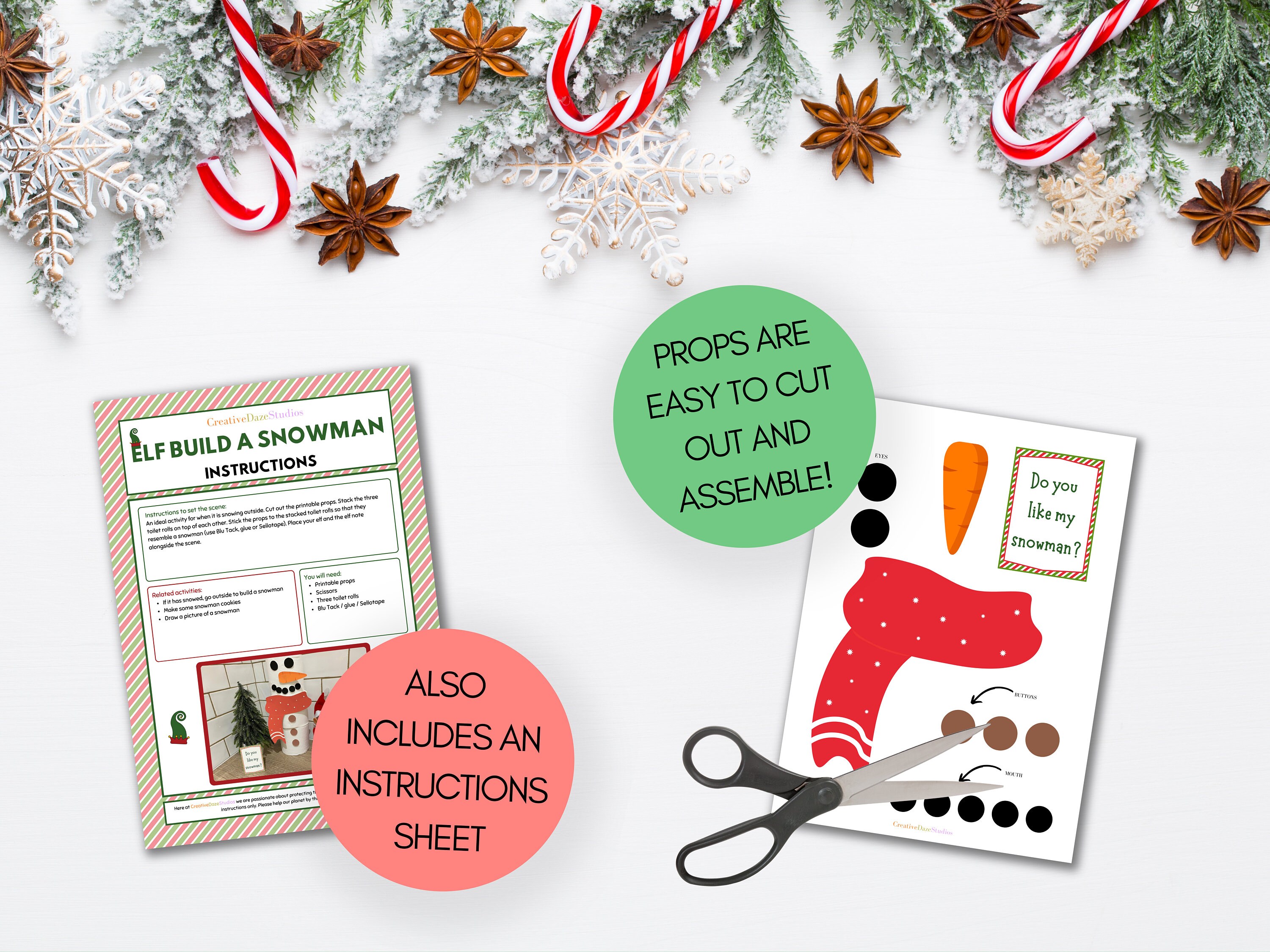 Printable Elf Snowman Props, Printable Christmas Toilet Roll Snowman ...