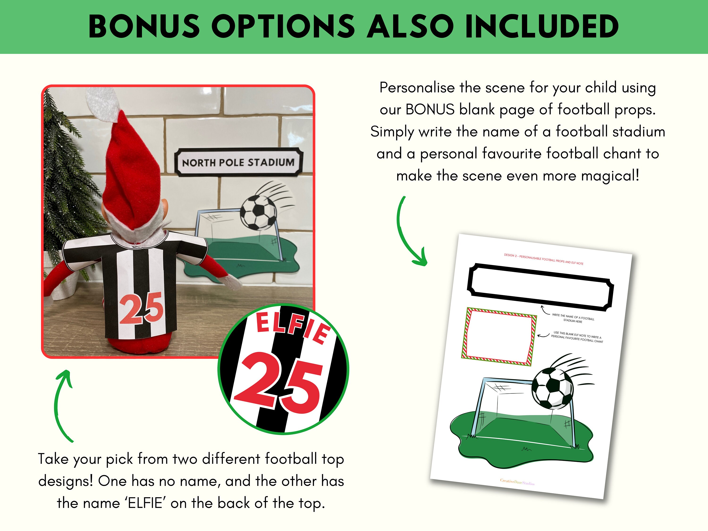 Printable Elf Black and White Striped Football Top Prop, Christmas Elf ...