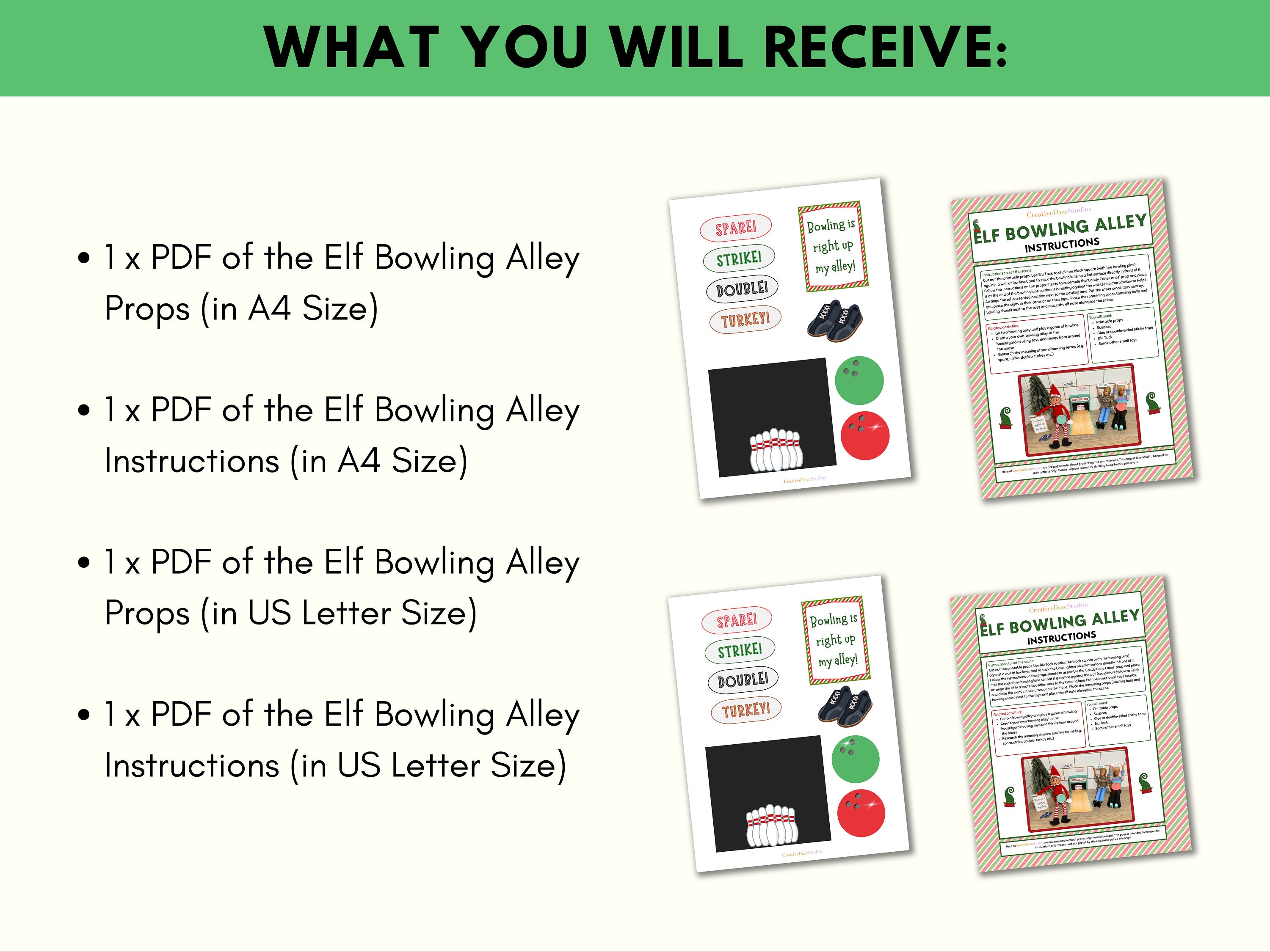Printable Elf Bowling Alley Props, Christmas Elf Ten Pin Bowling, Elf ...
