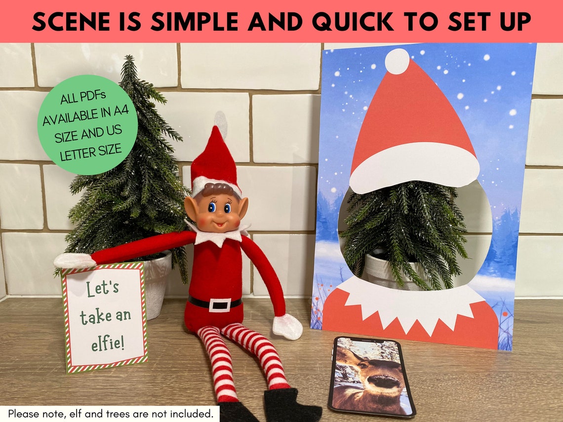 Printable Elf Let's Take an Elfie Props, Christmas Elf Selfie Scene ...