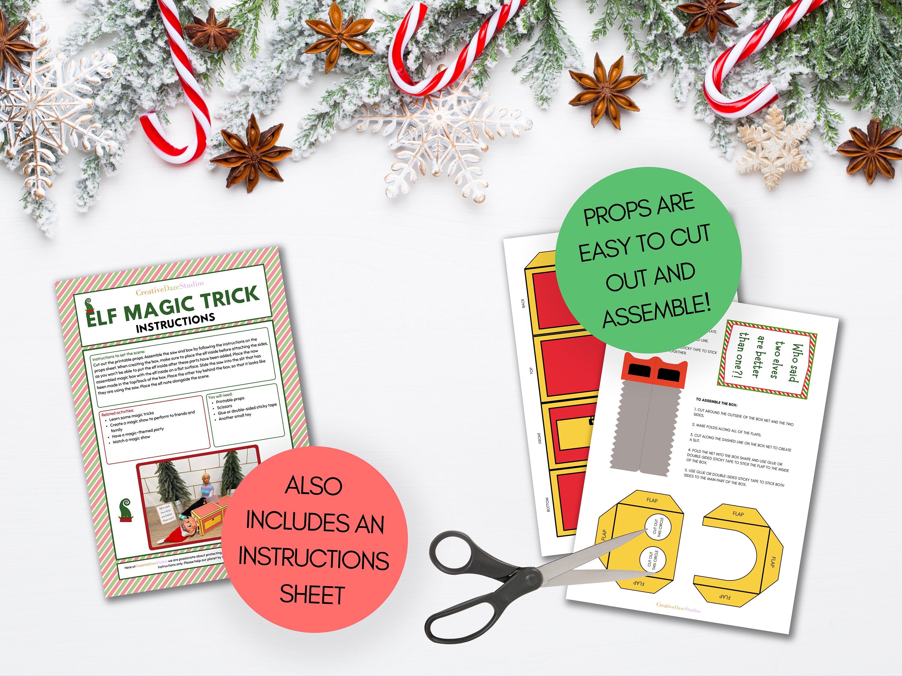Printable Elf Magic Trick Props, Christmas Elf Magician Scene, Funny ...