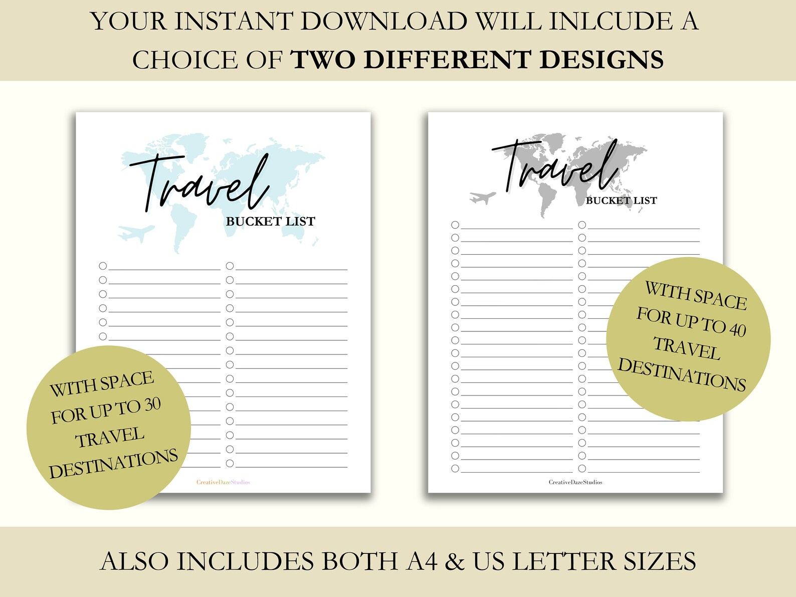 Travel Bucket List Printable PDF, Instant Digital Download, Travel ...
