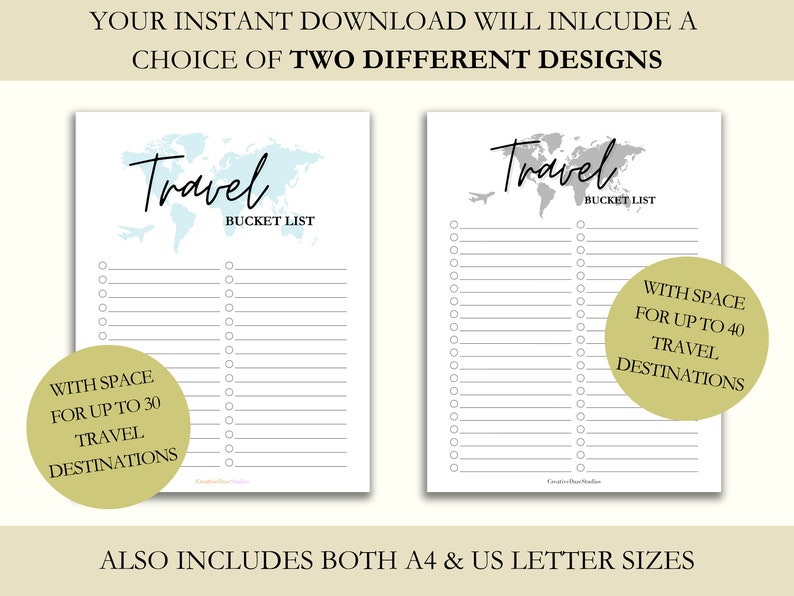 Travel Bucket List Printable PDF, Instant Digital Download, Travel ...