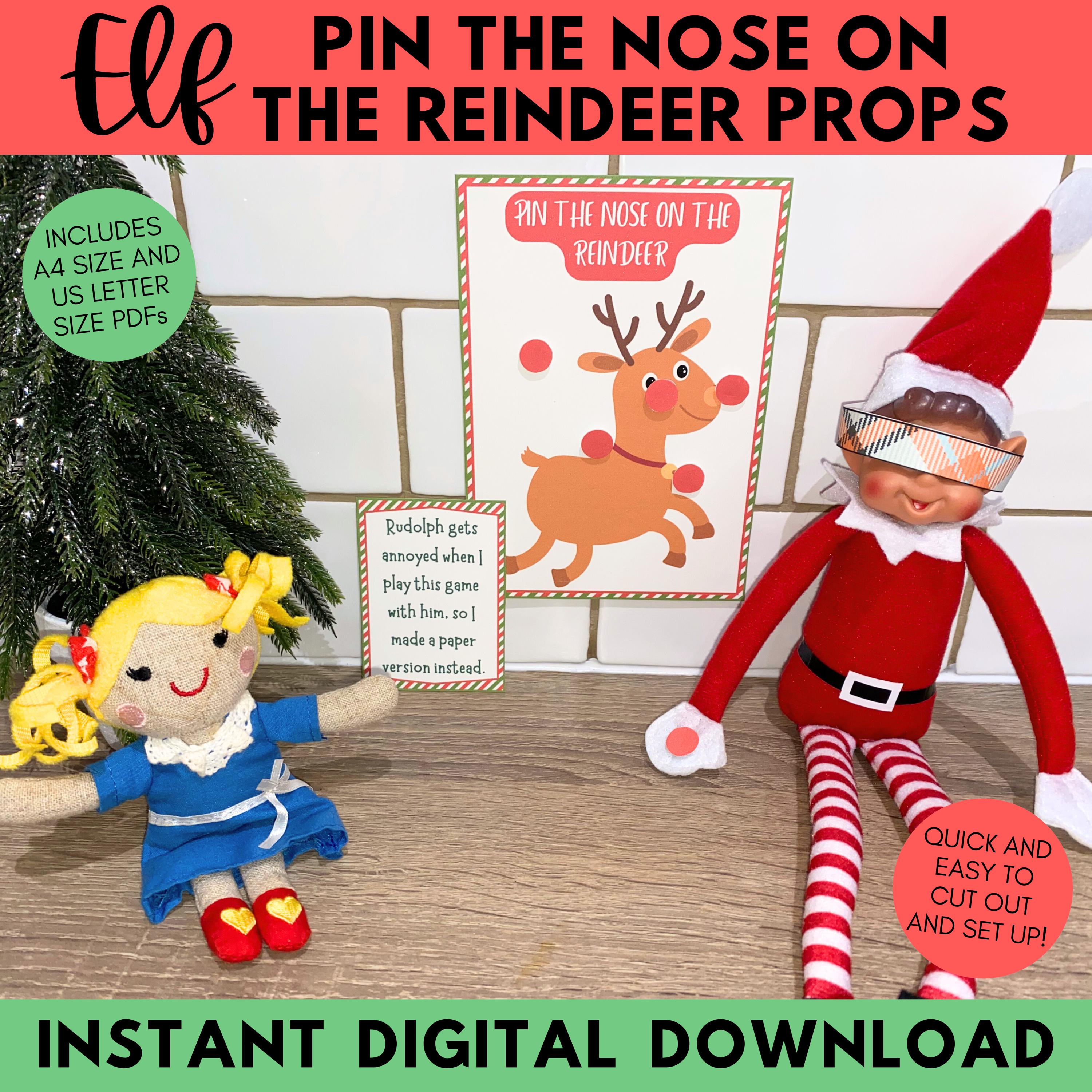 Printable Elf Pin the Nose on the Reindeer Game Props, Christmas Elf ...