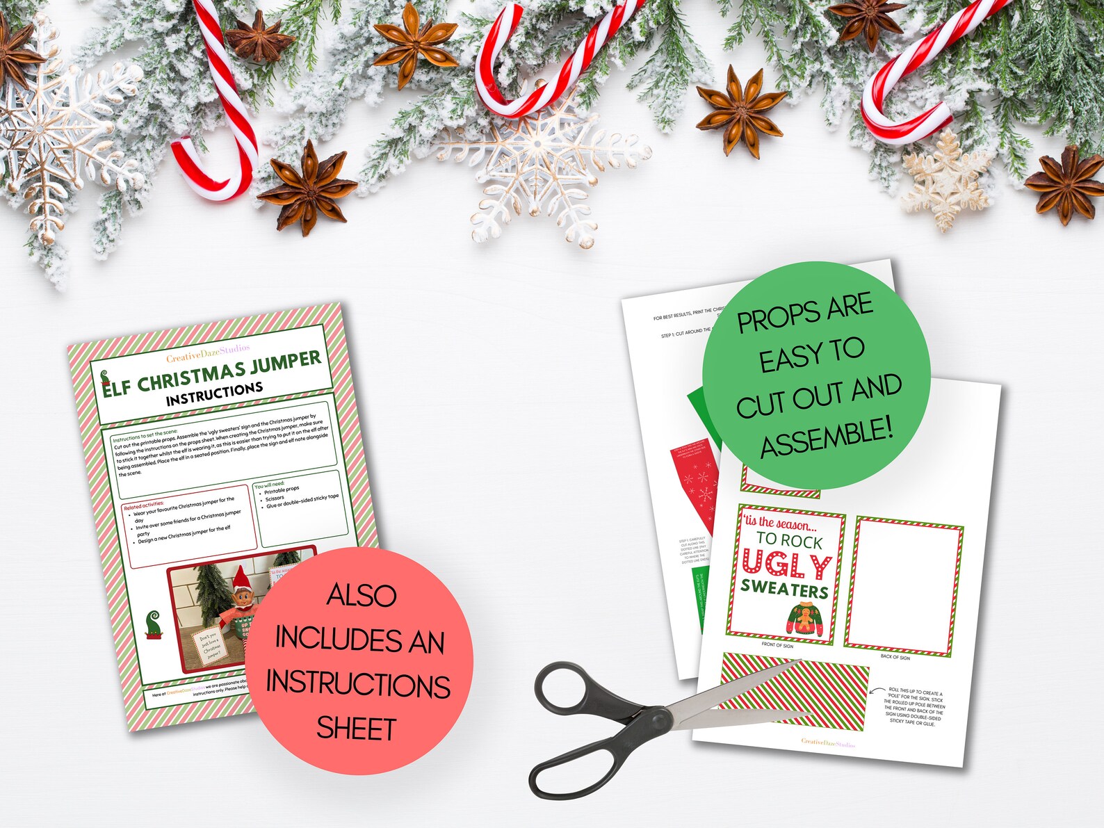 Printable Elf Christmas Jumper Props, Printable Elf Funny Xmas Jumper ...