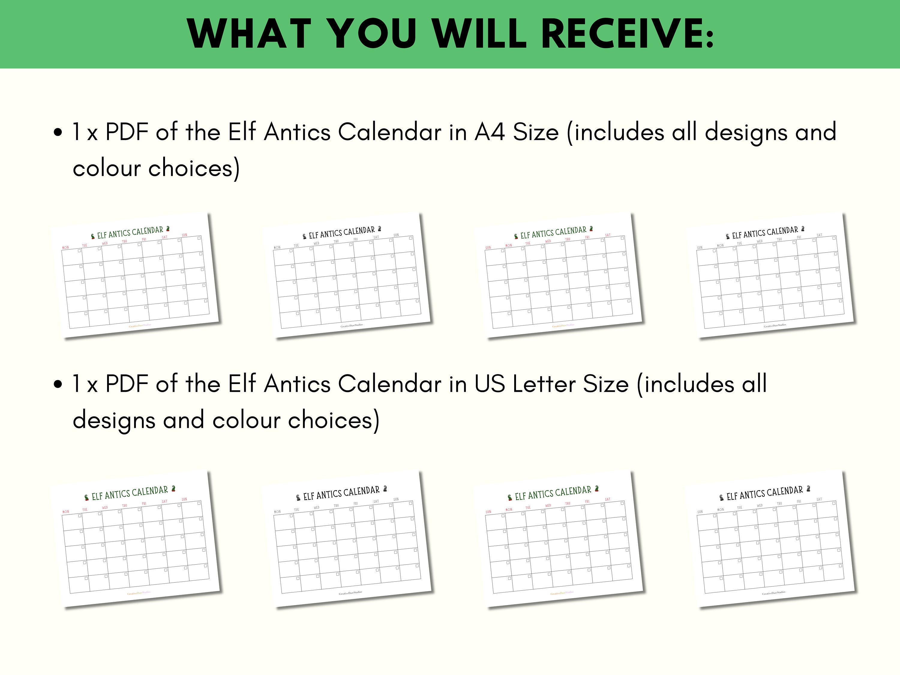 Printable Elf Planning Calendar, Printable Elf Calendar PDF, December ...