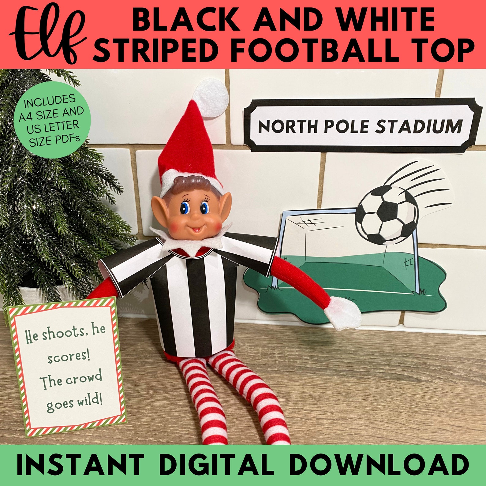 Printable Elf Black and White Striped Football Top Prop, Christmas Elf ...