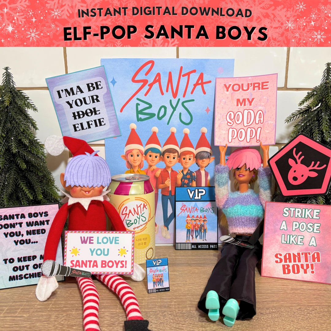 Kpop Elf Props Printable Kit, Elf-pop Santa Boys Elf Scene, K-pop Elf ...