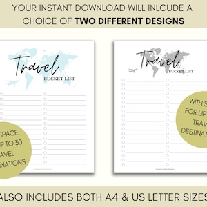 Travel Bucket List Printable PDF, Instant Digital Download, Travel ...