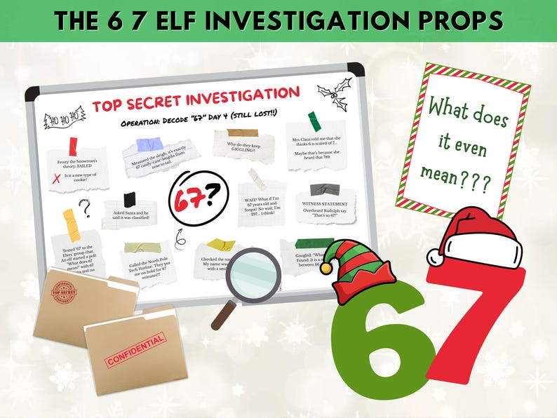 6 7 Six Seven Elf Props, Printable Six Seven Investigation Christmas ...
