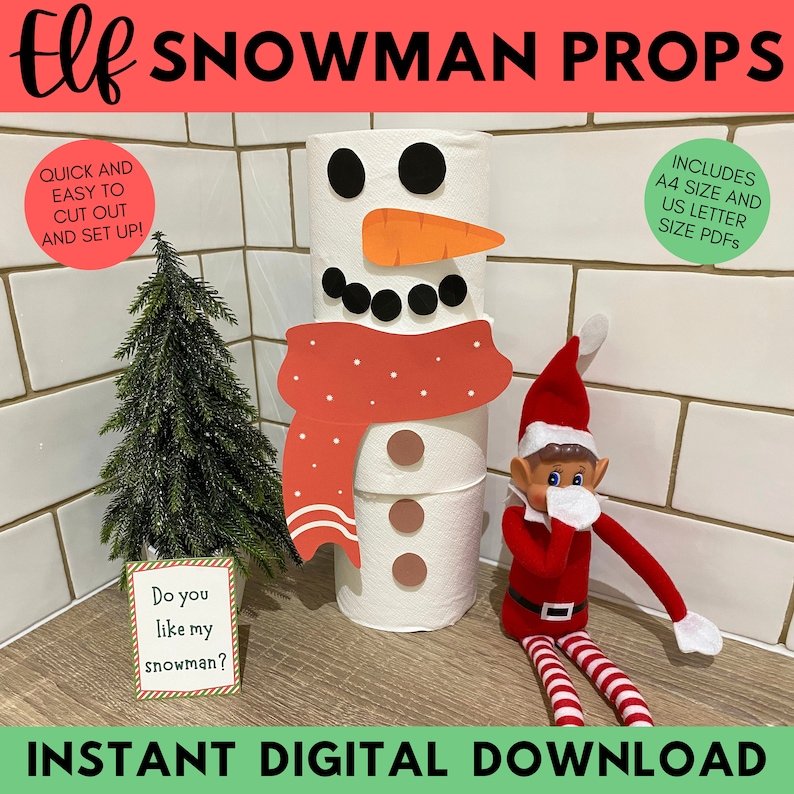 Printable Elf Snowman Props, Printable Christmas Toilet Roll Snowman ...