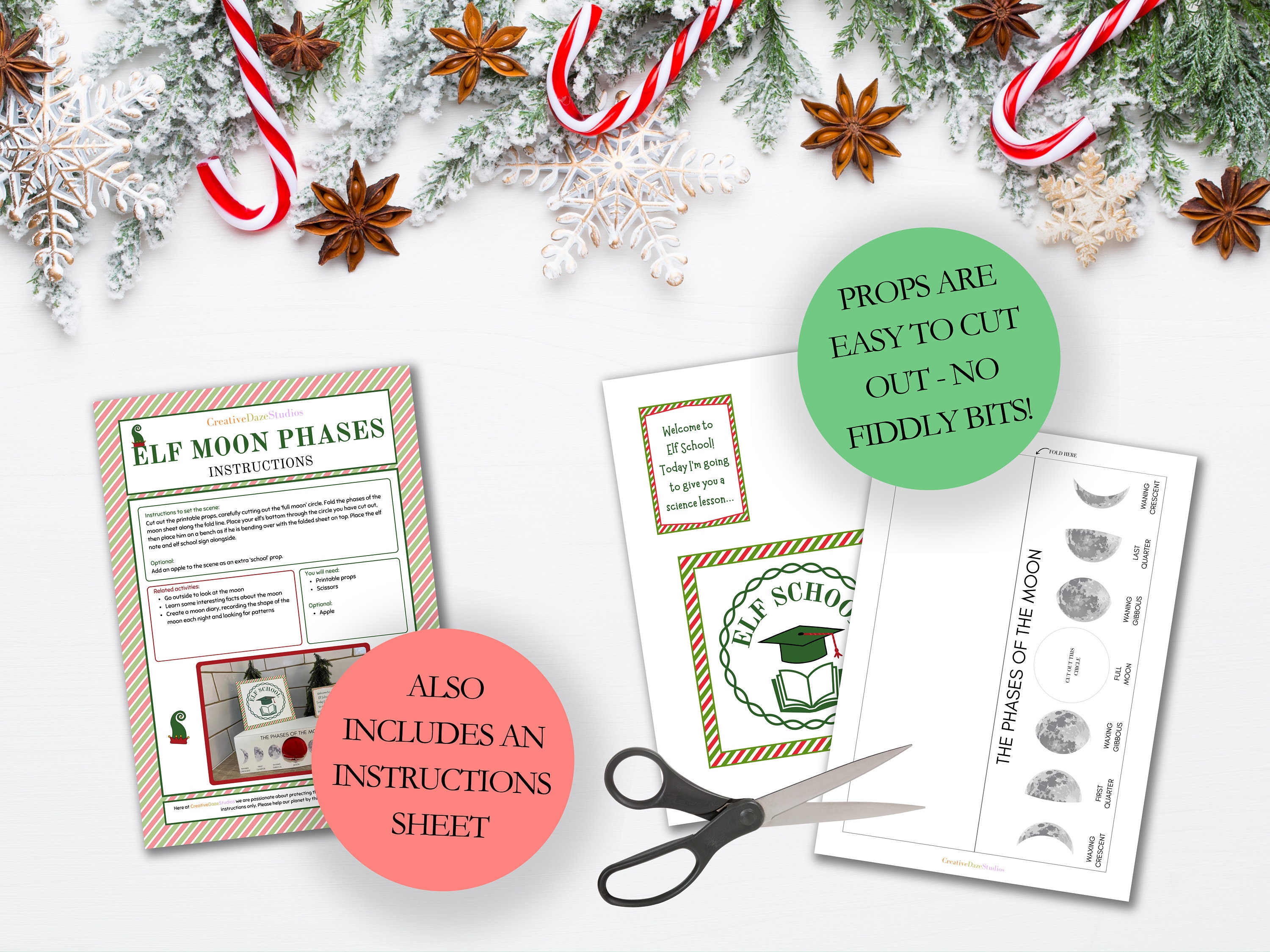 Printable Elf Moon Phases Props, Elf Moon Phases Scene, Elf School ...