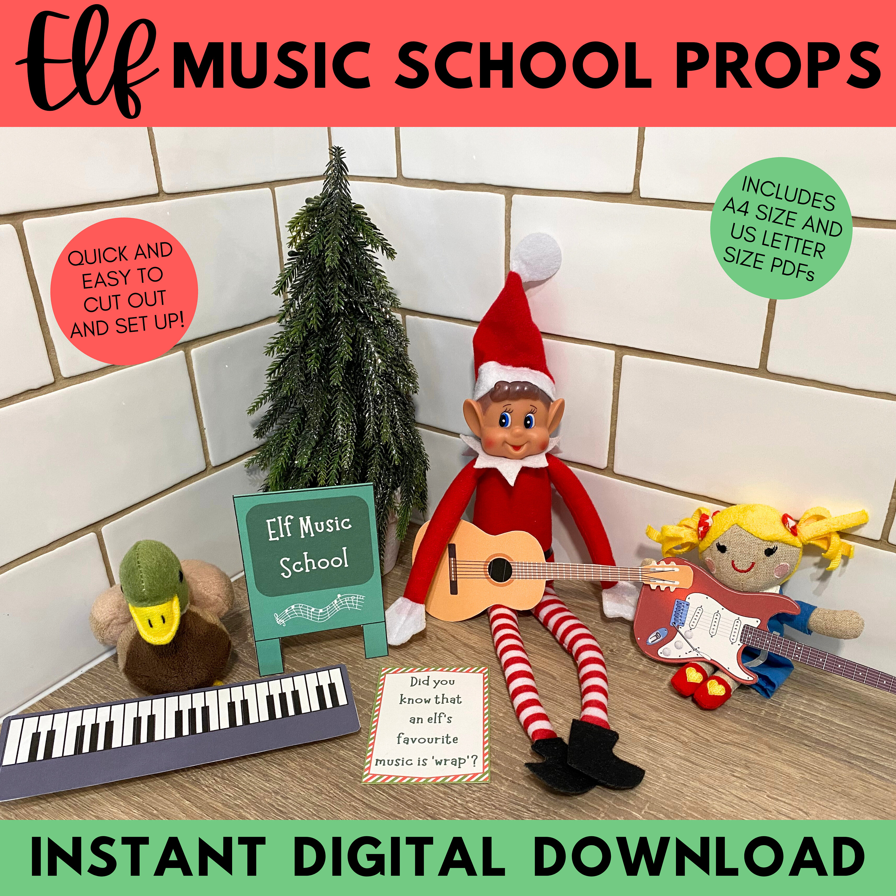 Printable Elf Music School Props, Elf Guitar and Keyboard, Christmas ...