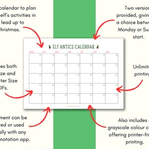 Printable Elf Planning Calendar, Printable Elf Calendar PDF, December ...