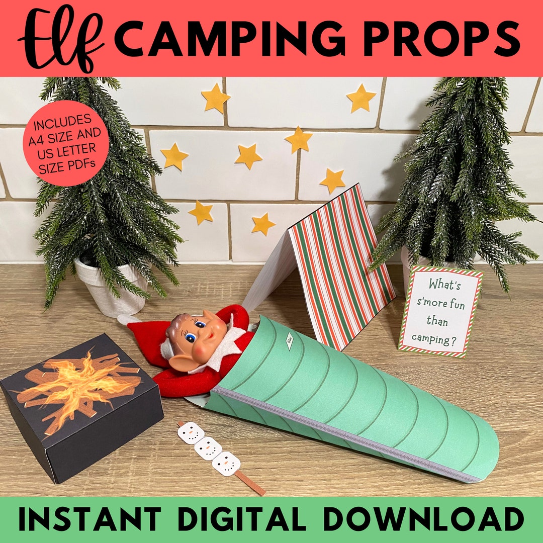 Printable Elf Camping Props, Christmas Elf Sleeping Bag and Campfire ...