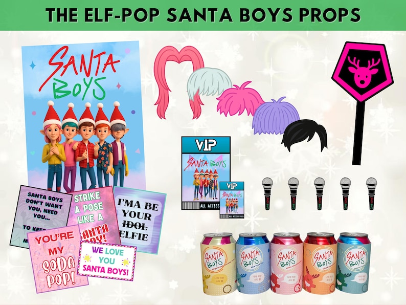 Kpop Elf Props Printable Kit, Elf-pop Santa Boys Elf Scene, K-pop Elf ...