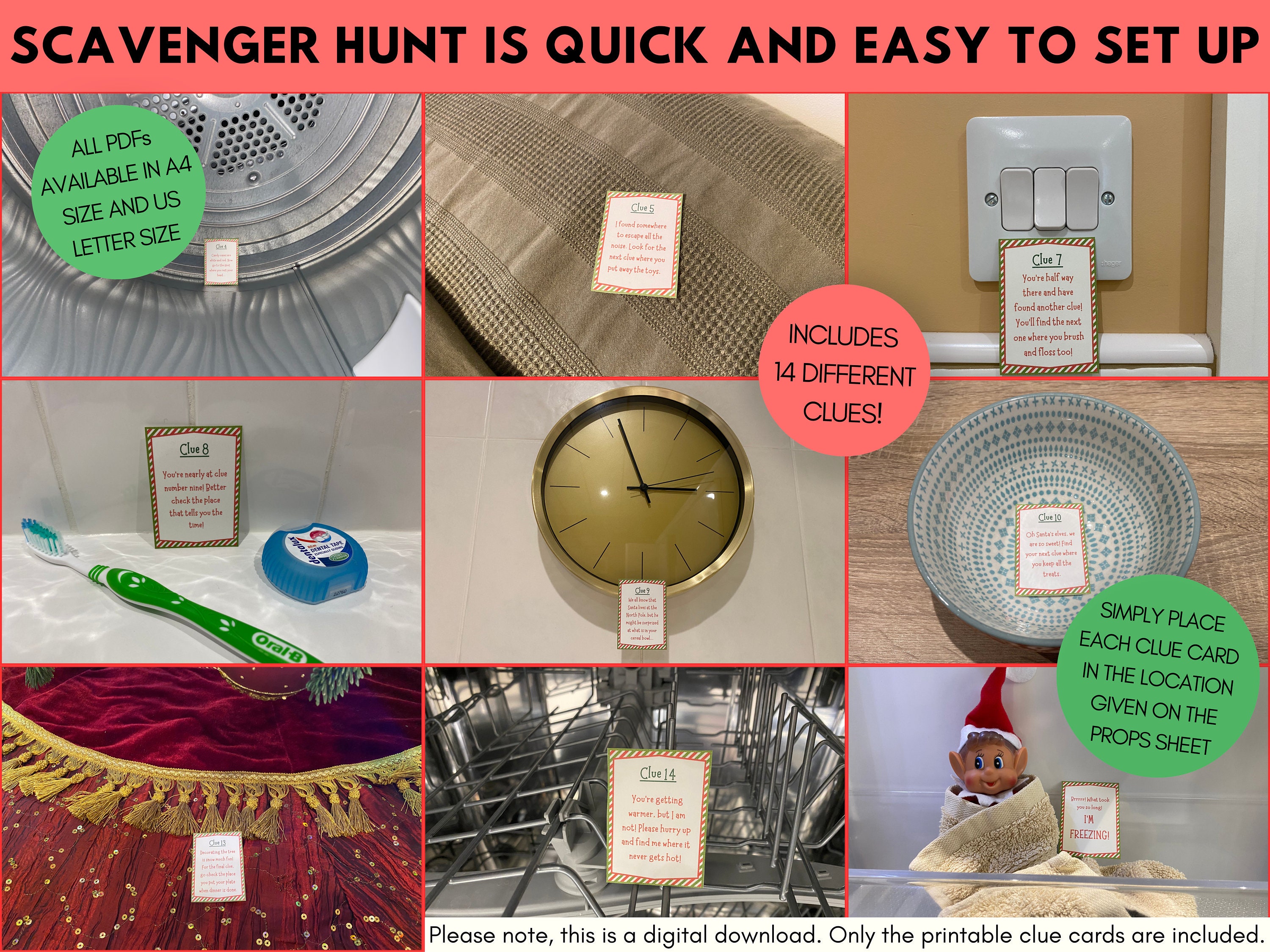 Printable Christmas Elf Scavenger Hunt for Kids, Elf Treasure Hunt ...
