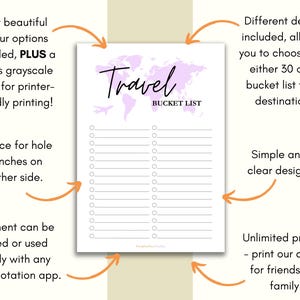 Travel Bucket List Printable PDF, Instant Digital Download, Travel ...