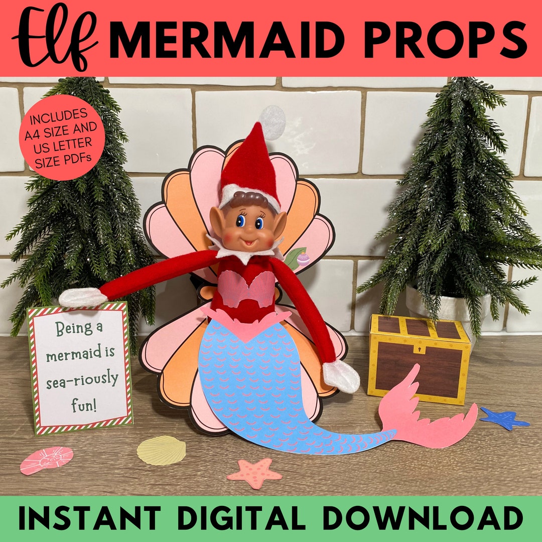 Printable Elf Mermaid Props, Christmas Elf Mermaid Costume, Elf Merman ...