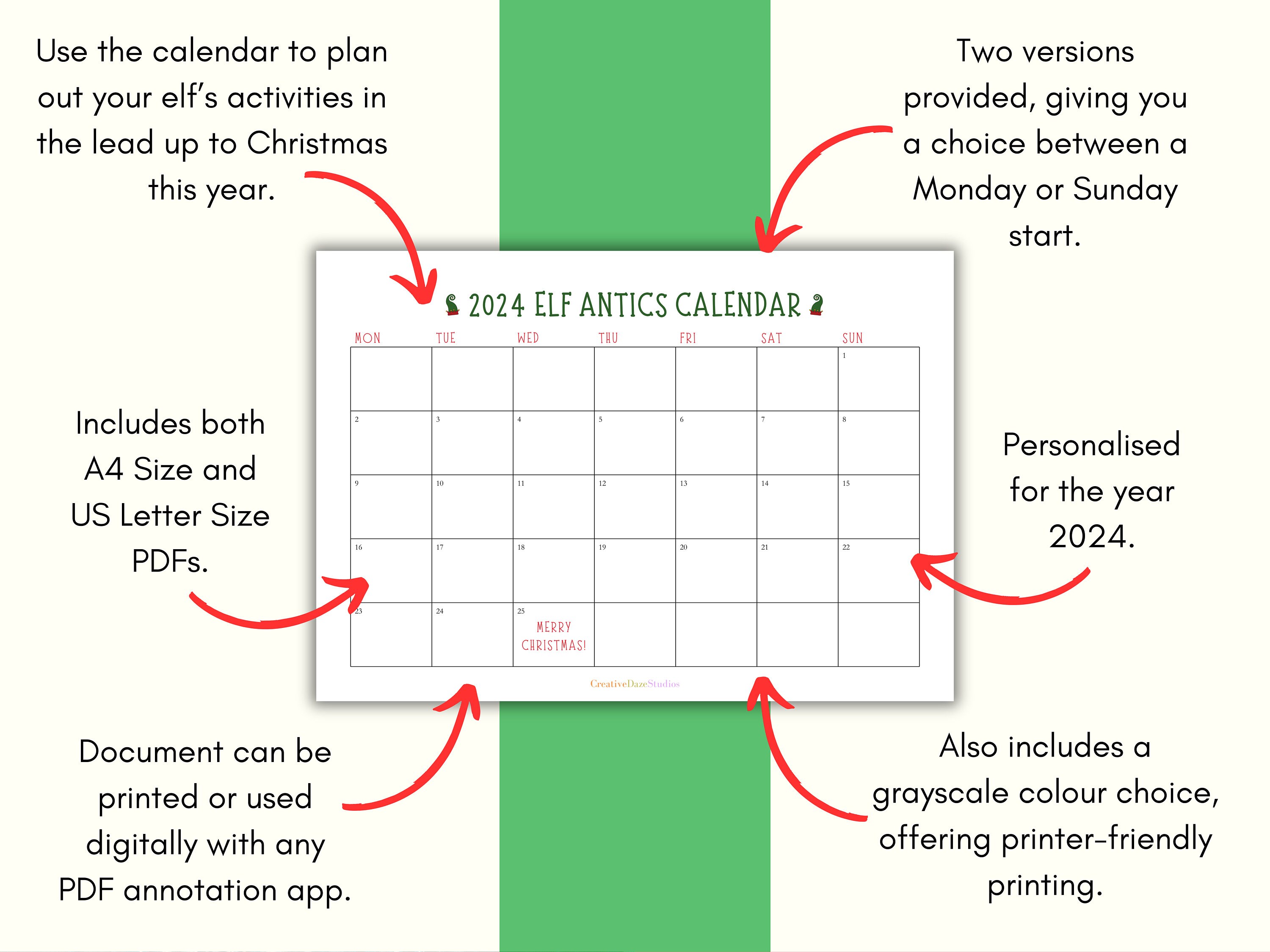 Printable 2024 Elf Planning Calendar, December 2024 Elf Planner ...
