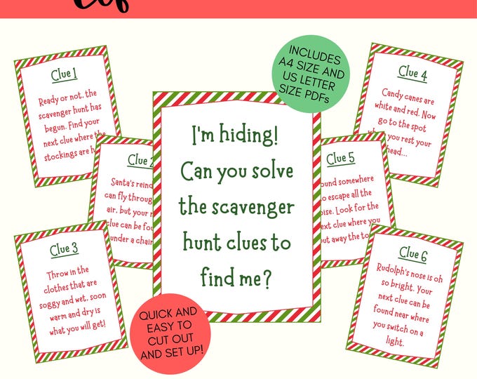 Christmas Elf Scavenger Hunt - Treasure Hunt - Christmas Scavenger Hunt ...