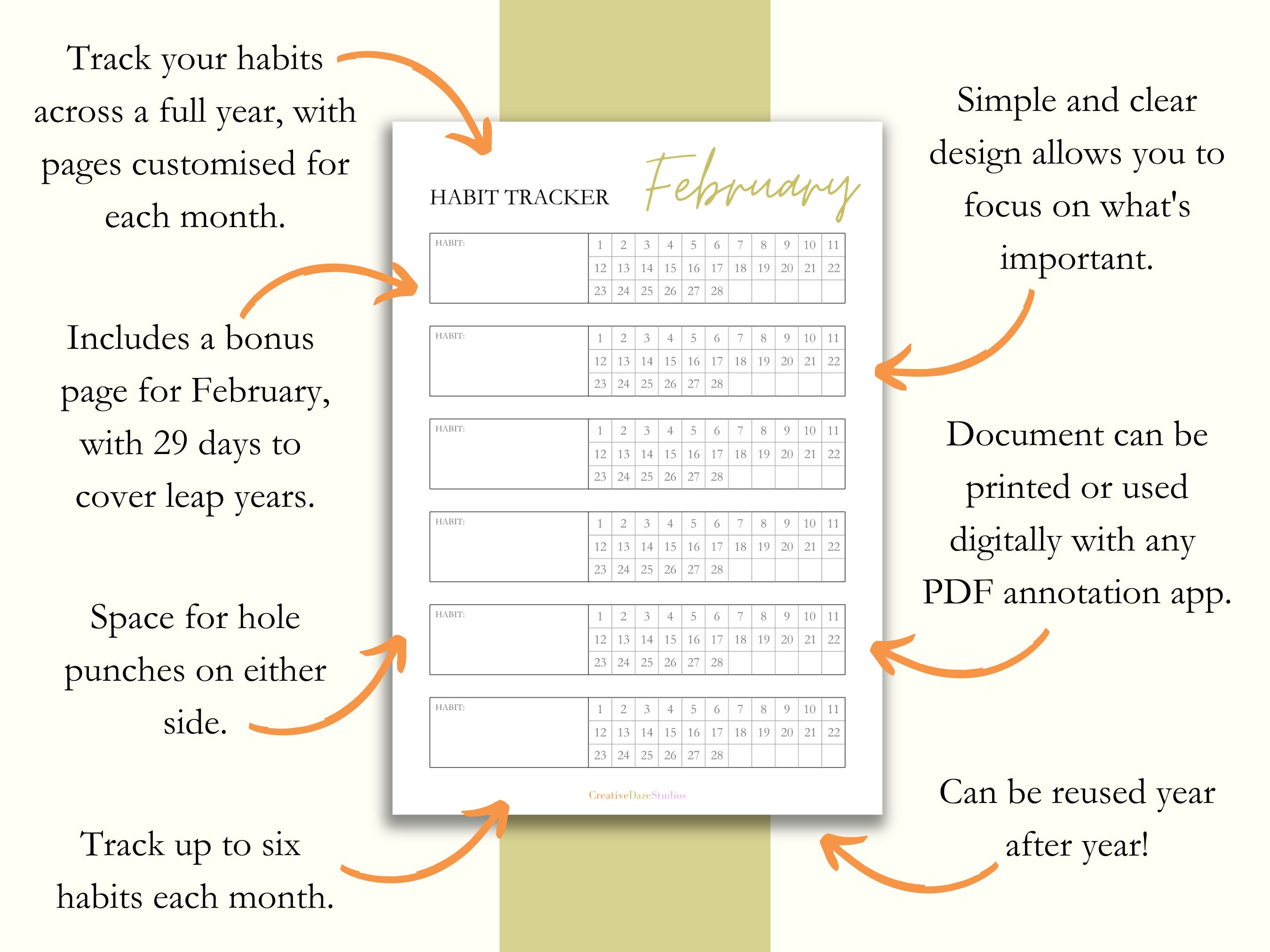 Monthly Habit Tracker Printable PDF Digital Daily Habit - Etsy