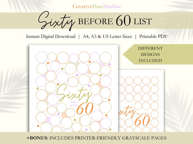 Sixty Before 60 Bucket List, Printable PDF, 60 Before 60 List, 50s ...