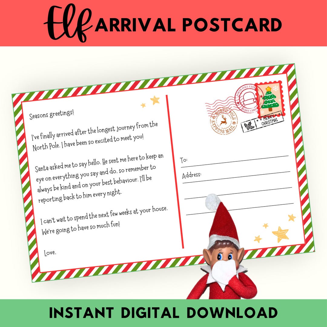 Printable Elf Arrival Postcard Prop: Instant Digital Download Christmas ...