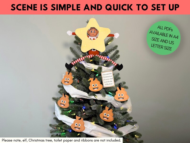 Printable Elf Decorates the Christmas Tree Props: A4 Size and US Letter ...