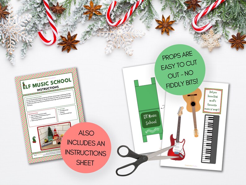 Printable Elf Music School Props, Elf Guitar and Keyboard, Christmas ...