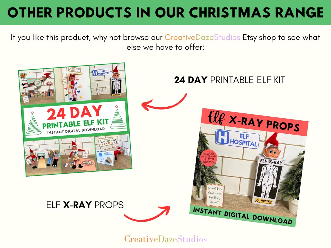 Printable Elf Yoga Class Props, Christmas Elf Exercise Props, Funny Elf ...