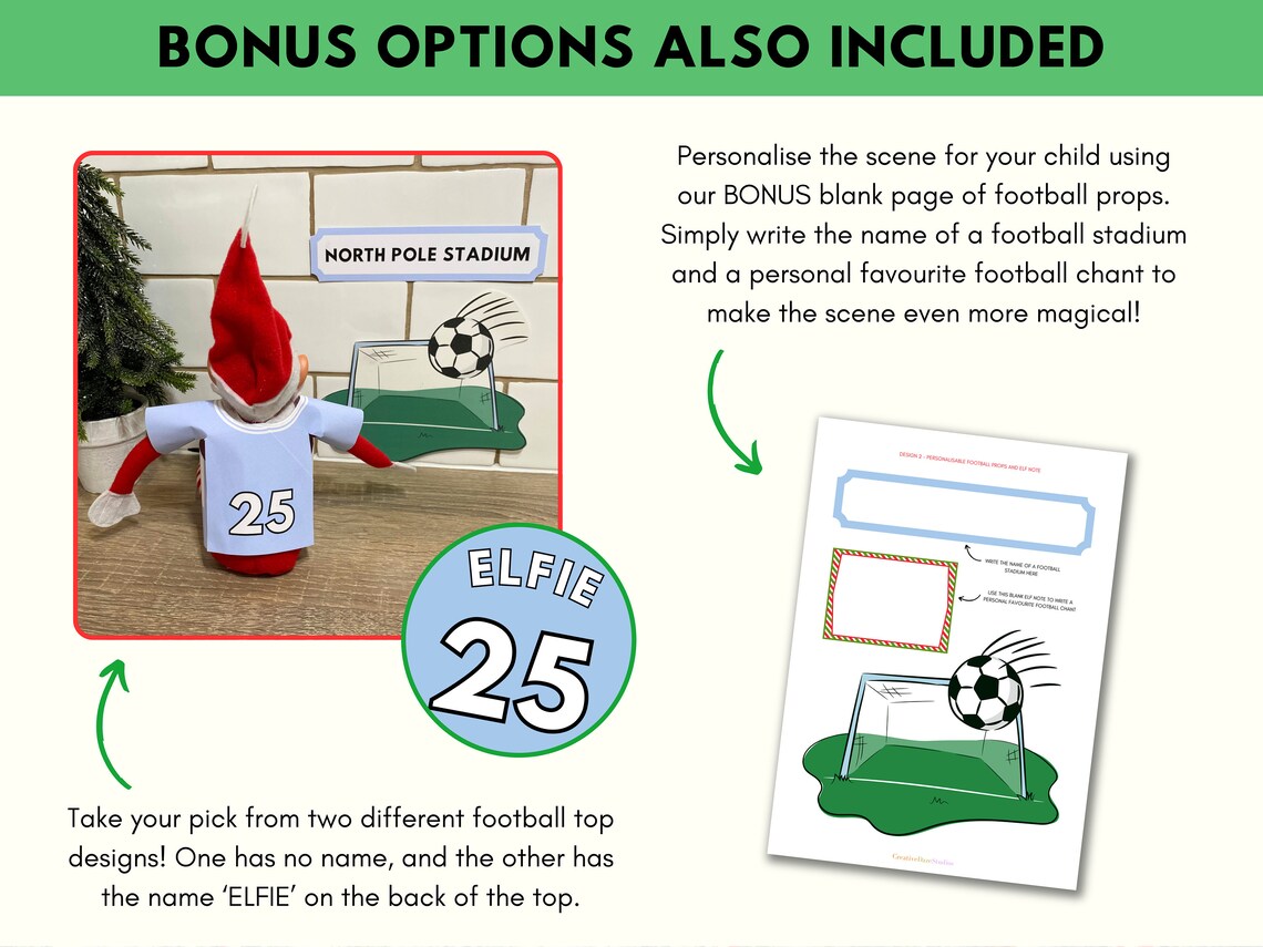 Printable Elf Light Blue Football Top Props, Christmas Elf Soccer Top ...