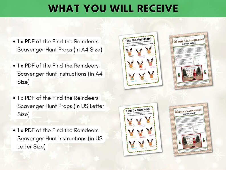 Printable Find the Reindeer Christmas Scavenger Hunt for Kids: A4 Size ...