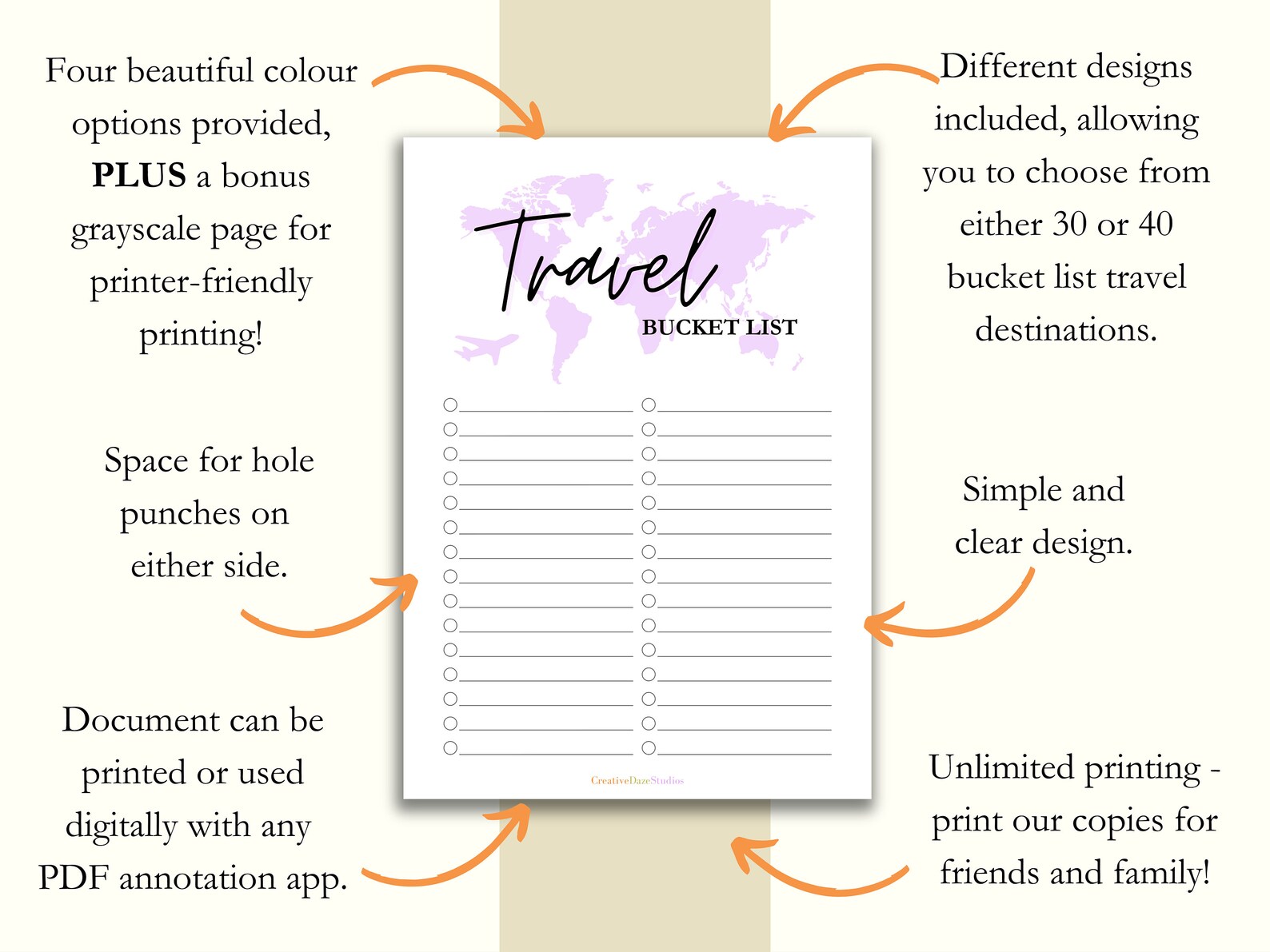 Travel Bucket List Printable PDF, Instant Digital Download, Travel ...