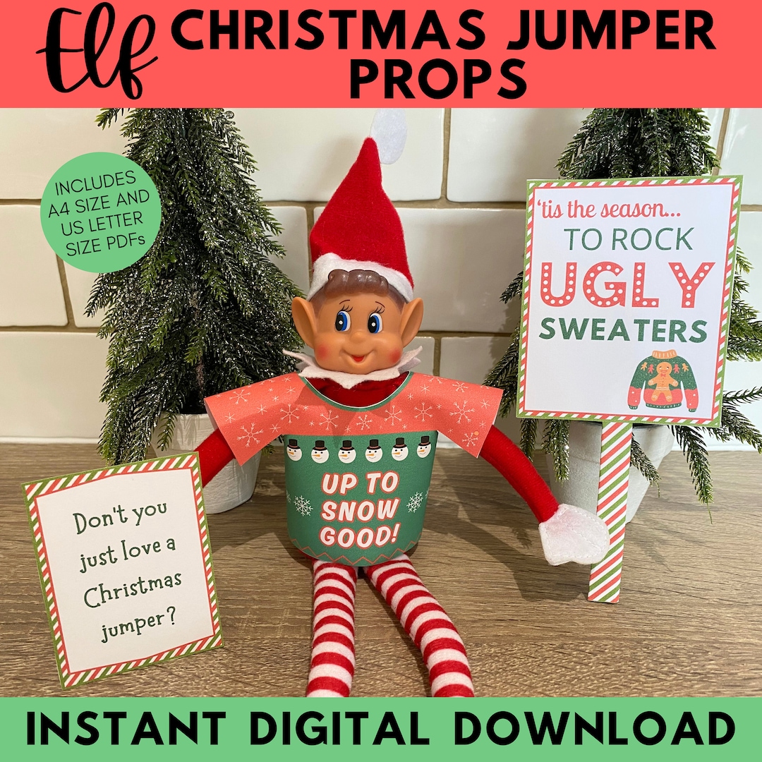 Printable Elf Christmas Jumper Props, Printable Elf Funny Xmas Jumper ...